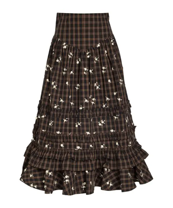 GANNI Embroidered Cotton-poplin Midi Skirt - Black