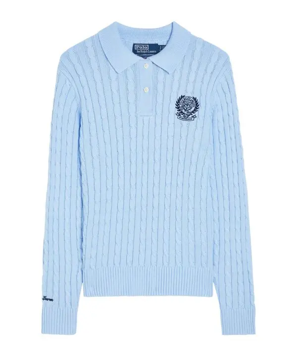 Polo Ralph Lauren Cable Knit Cotton Polo Jumper - Blue