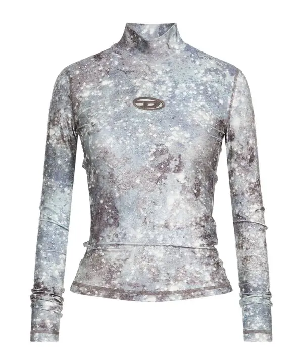 DIESEL® Long Sleeve Mock Neck T-shirt With Crystal Embellishments