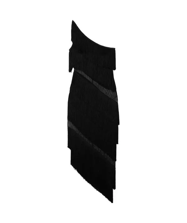 Norma Kamali One-shoulder Tasseled Asymmetrical Hem Dress