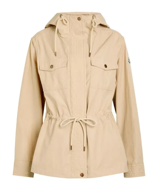 Moncler Serin Hooded Drawstring Waxed Poplin Parka Jacket