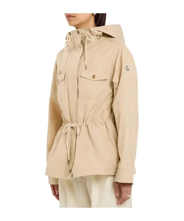 Moncler Serin Hooded Drawstring Waxed Poplin Parka Jacket