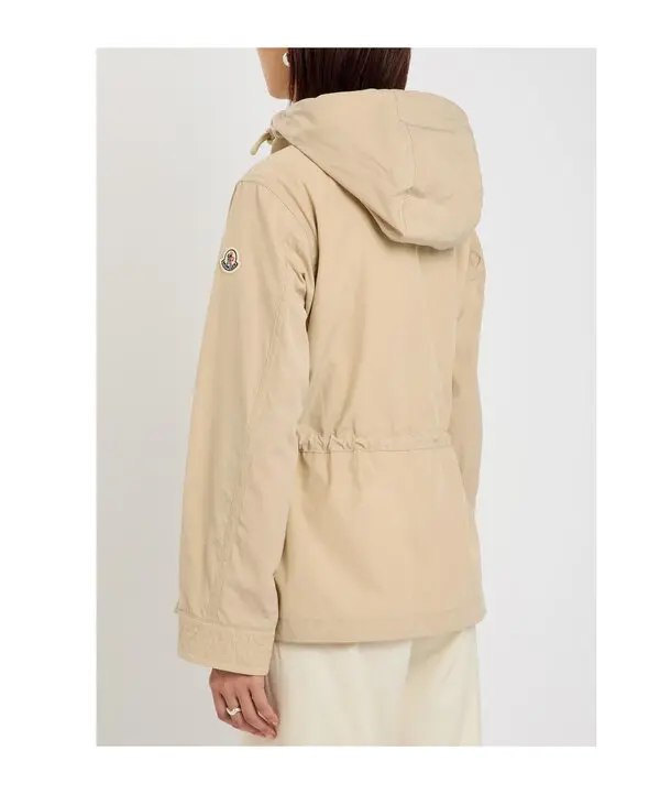 Moncler Serin Hooded Drawstring Waxed Poplin Parka Jacket