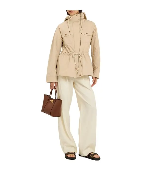 Moncler Serin Hooded Drawstring Waxed Poplin Parka Jacket