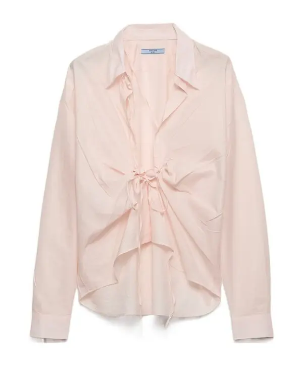Prada Cotton Shirt With Front Tie Detail - Pink
