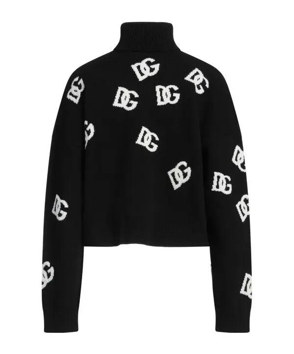 Dolce & Gabbana Long Sleeve Knitted Turtleneck Sweater With Logo Print
