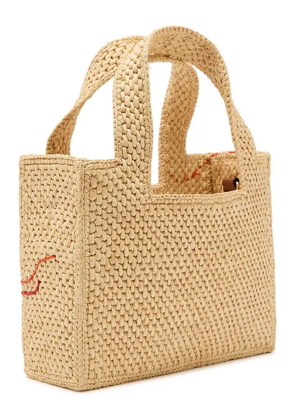 Loewe Font Mini Shrimp Raffia Top Handle Bag