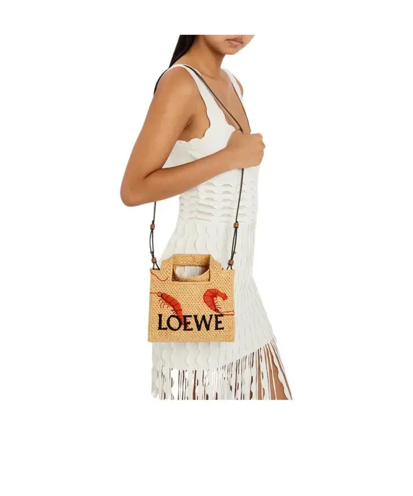 Loewe Font Mini Shrimp Raffia Top Handle Bag
