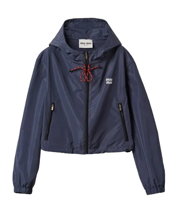 Miu Miu Logo Zip-up Hooded Jacket - Blue