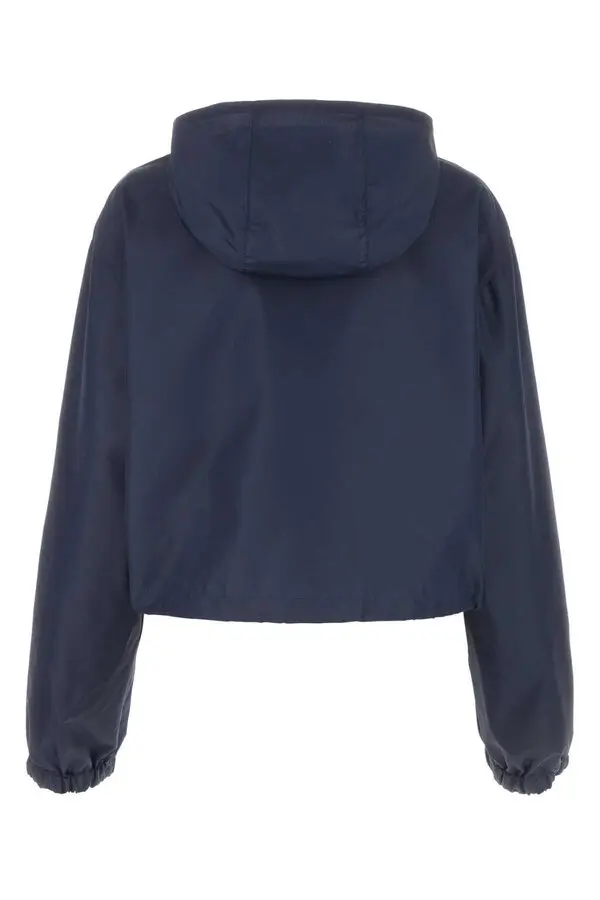Miu Miu Logo Zip-up Hooded Jacket - Blue
