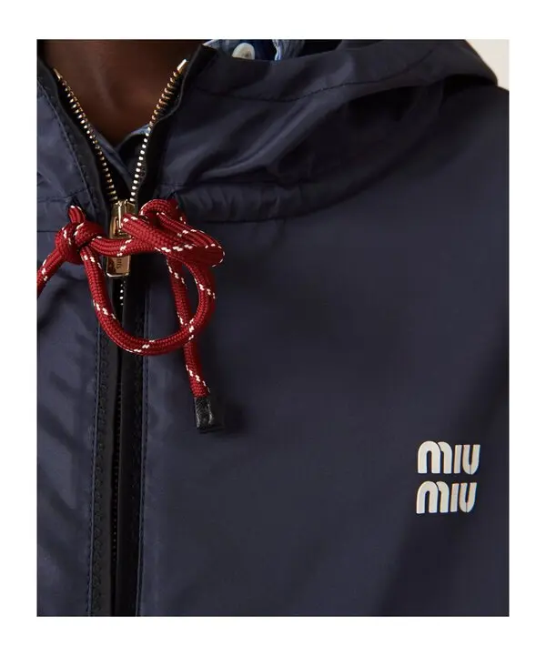 Miu Miu Logo Zip-up Hooded Jacket - Blue