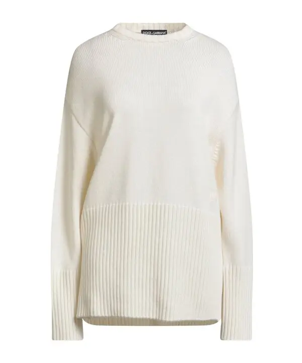 Dolce & Gabbana Solid Color Cashmere Long Sleeve Sweater - White