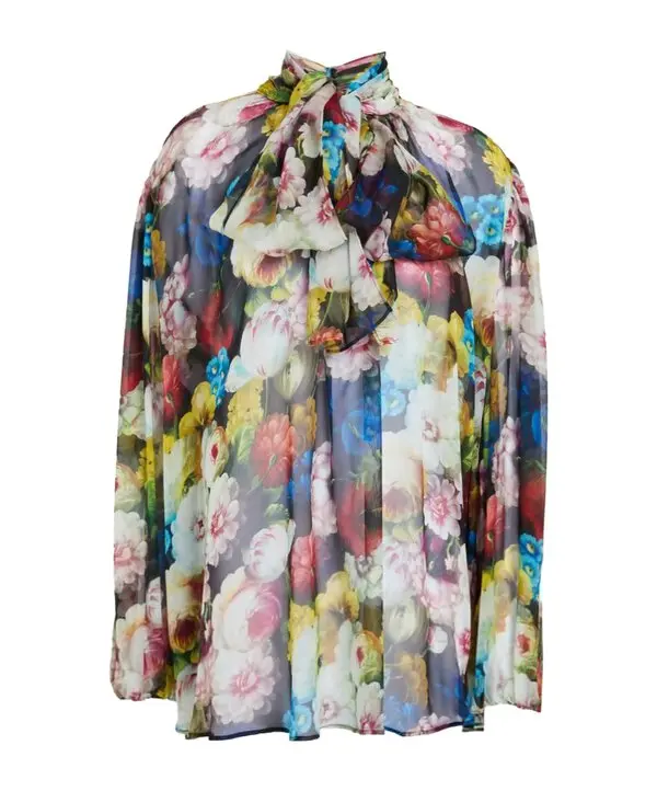 Dolce & Gabbana Floral Chiffon Blouse With Pussy Bow
