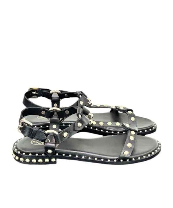Ash Open Toe Flat Sandals With Buckle Straps And Stud Detailing