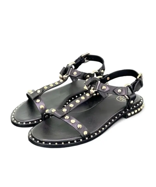 Ash Open Toe Flat Sandals With Buckle Straps And Stud Detailing