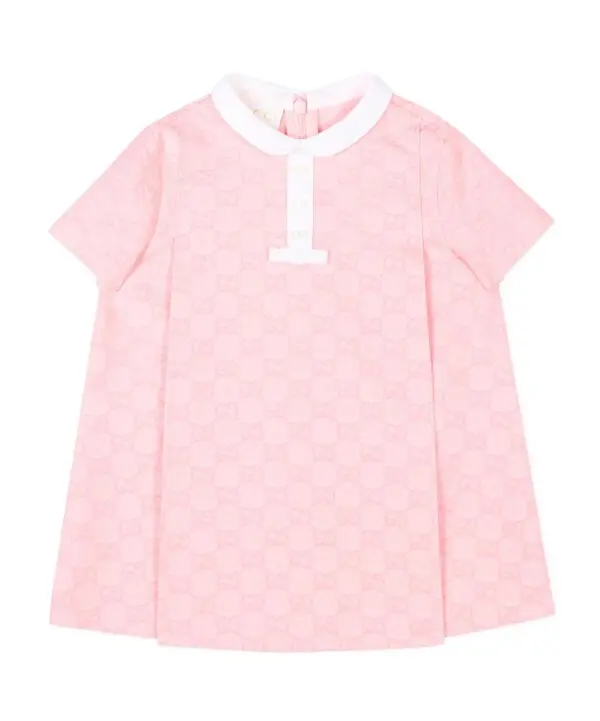 Gucci Baby Gg Cotton Dress With Peter Pan Collar