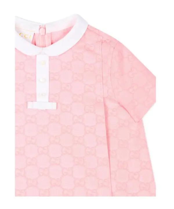 Gucci Baby Gg Cotton Dress With Peter Pan Collar