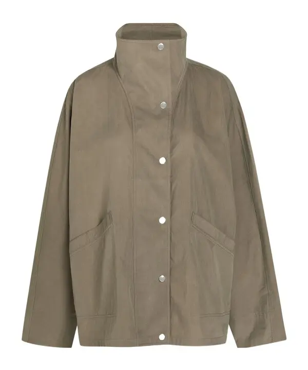 TOTEME Funnel-neck Cotton-blend Poplin Jacket - Gray