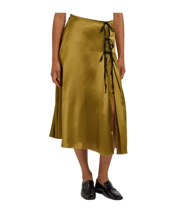 GANNI Bow-embellished Satin Midi Skirt