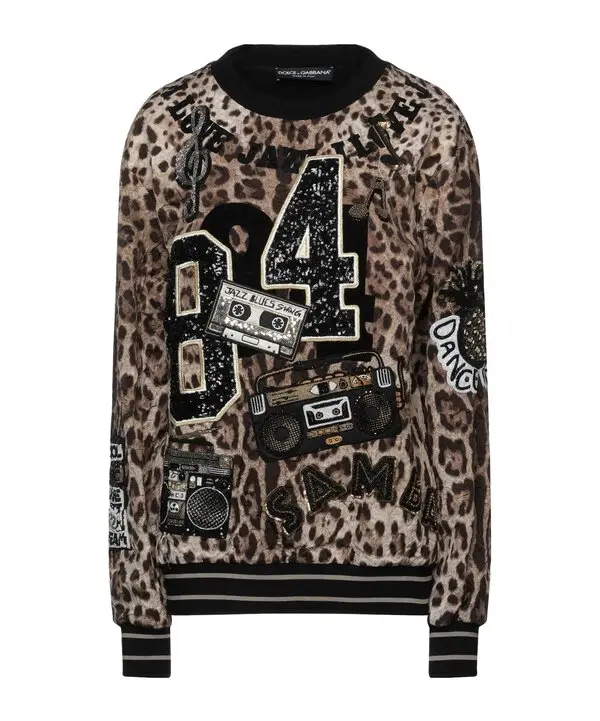 Dolce & Gabbana Leopard Print Embellished Crewneck Top - Black