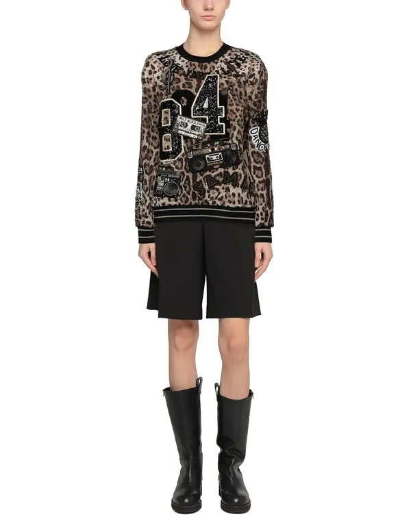 Dolce & Gabbana Leopard Print Embellished Crewneck Top