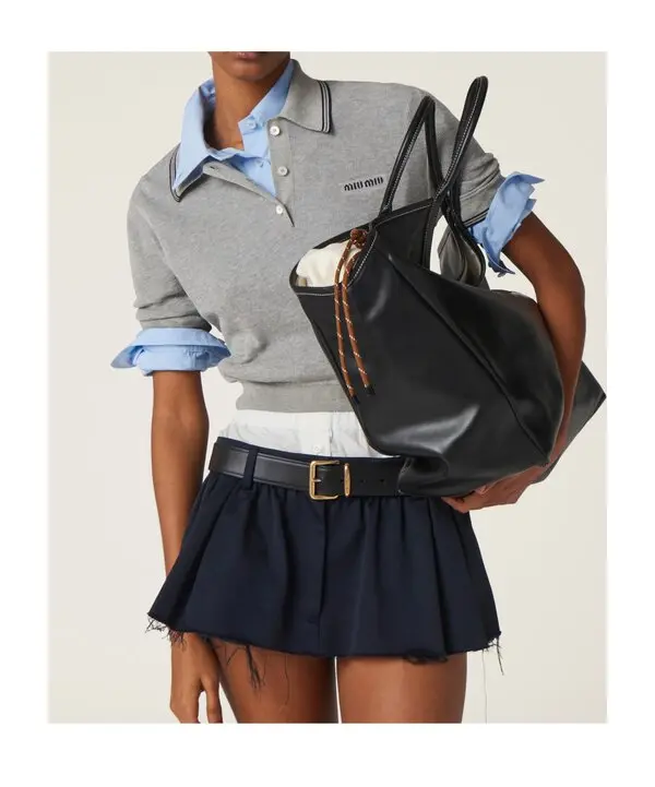 Miu Miu Cotton Jersey Polo Shirt With Ribbed Trim