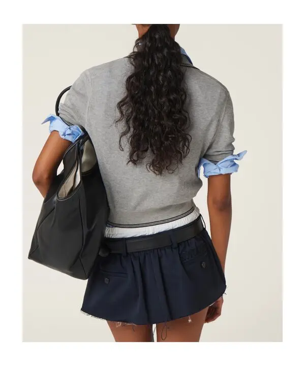 Miu Miu Cotton Jersey Polo Shirt With Ribbed Trim