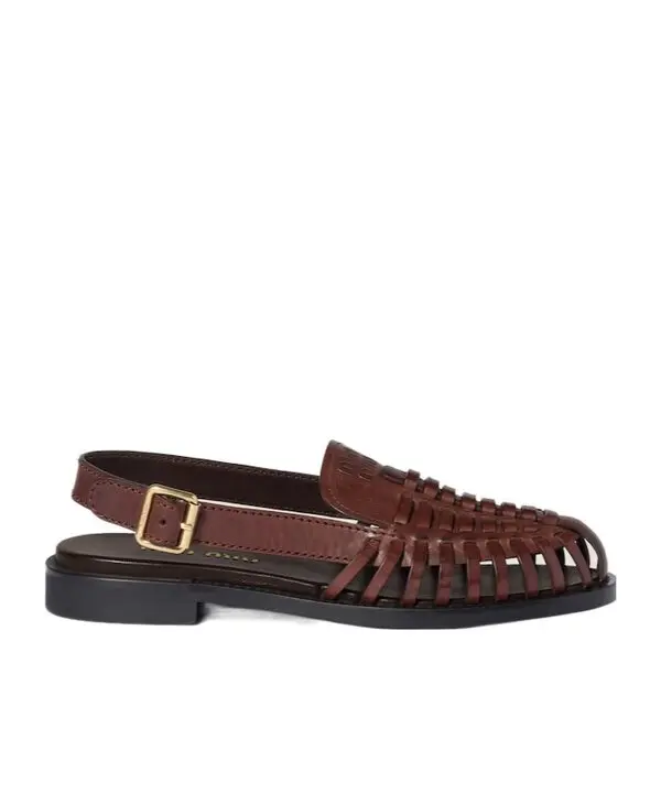 Miu Miu Woven Leather Slingback Loafers - Brown
