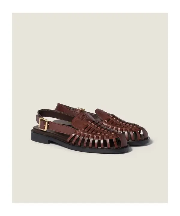 Miu Miu Woven Leather Slingback Loafers - Brown