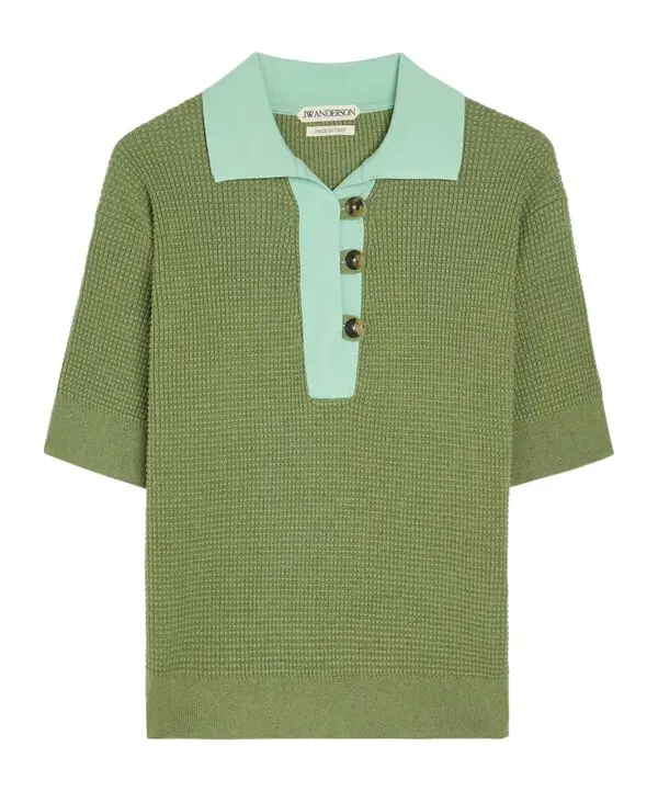 J.W.ANDERSON Waffle-knit Cotton-blend Polo Shirt - Green