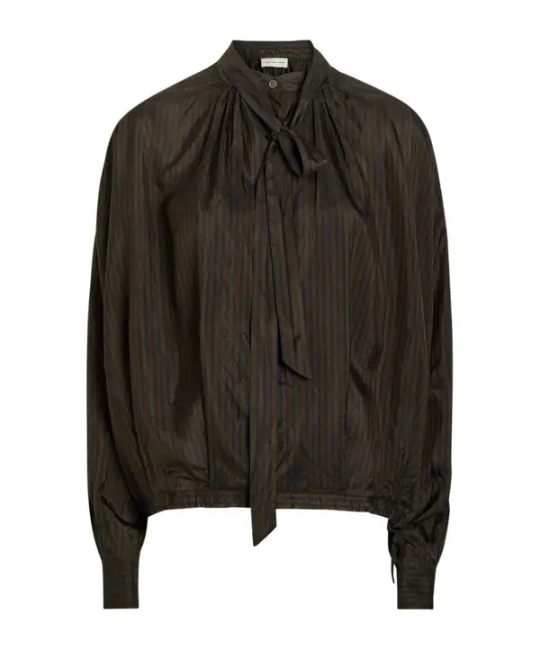 Dries Van Noten Pinstriped Woven Blouse With Detachable Neck Scarf - Black