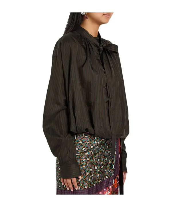 Dries Van Noten Pinstriped Woven Blouse With Detachable Neck Scarf - Black