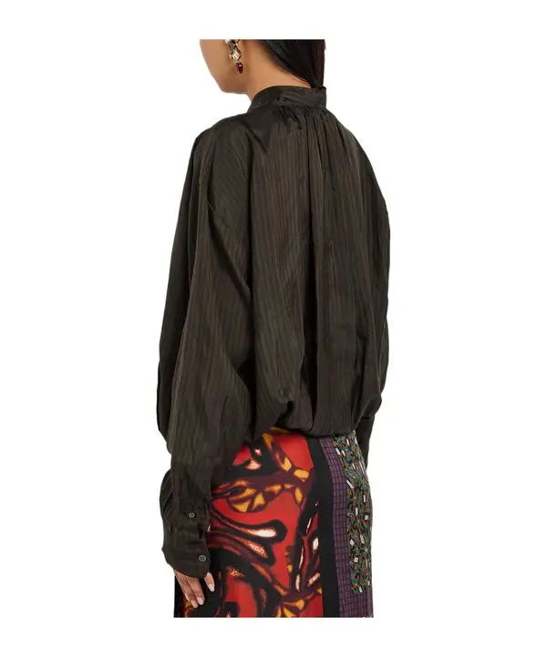 Dries Van Noten Pinstriped Woven Blouse With Detachable Neck Scarf - Black