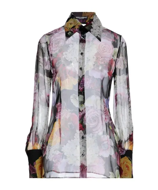 Dolce & Gabbana Floral Print Sheer Long Sleeve Blouse