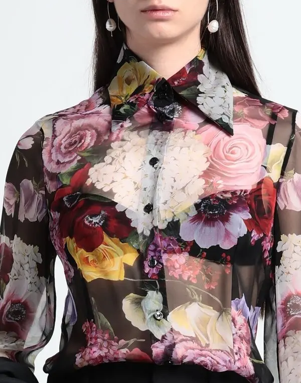 Dolce & Gabbana Floral Print Sheer Long Sleeve Blouse