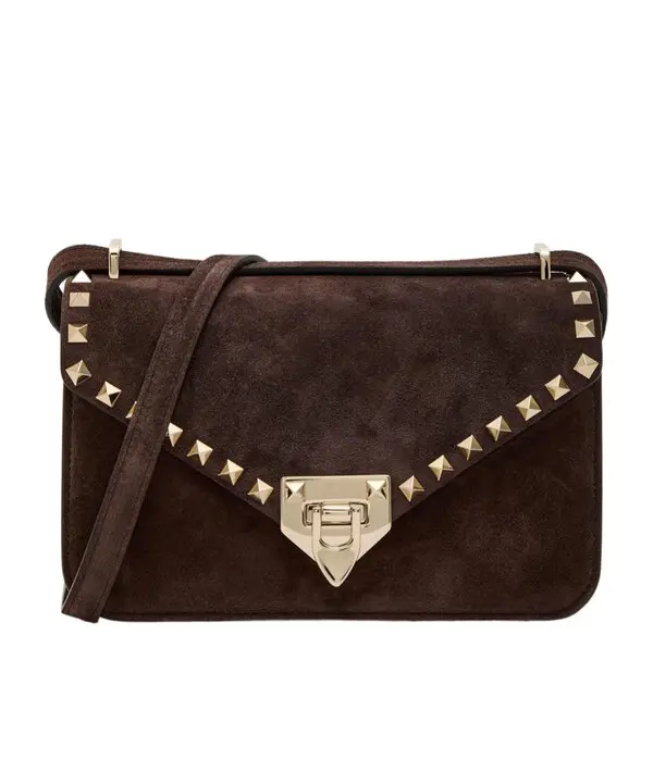 Valentino Garavani Rockstud Small Suede Shoulder Bag - Black