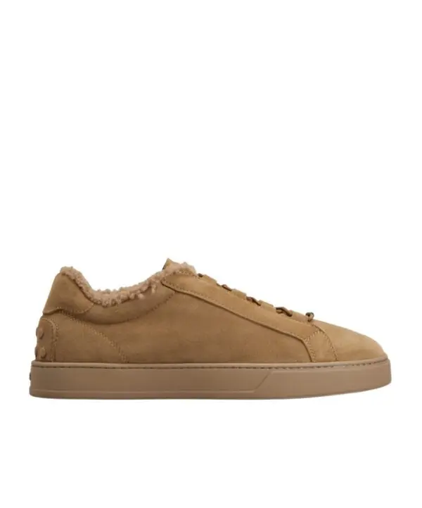 TOD'S Suede Fur Trimmed Lace-up Sneakers