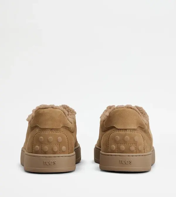TOD'S Suede Fur Trimmed Lace-up Sneakers