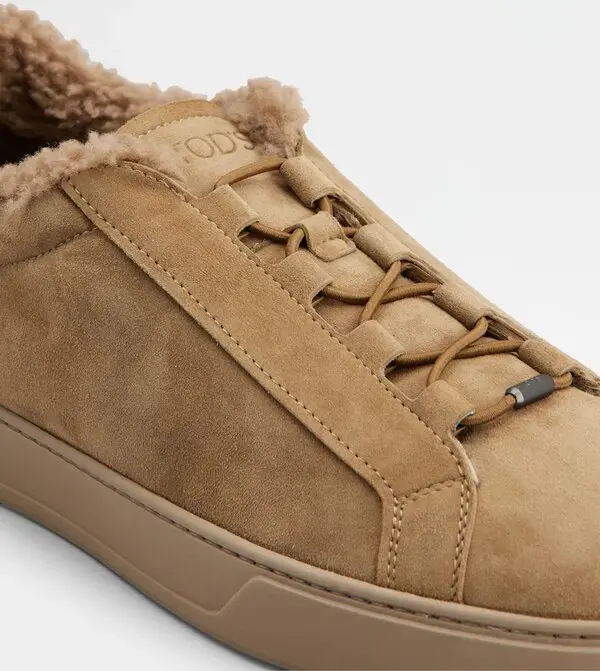 TOD'S Suede Fur Trimmed Lace-up Sneakers