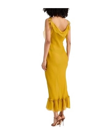 Saint Laurent Sleeveless Cowl Neck Midi Dress With Ruffled Hem