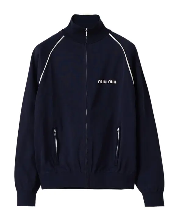 Miu Miu Embroidered Logo Zip Cardigan