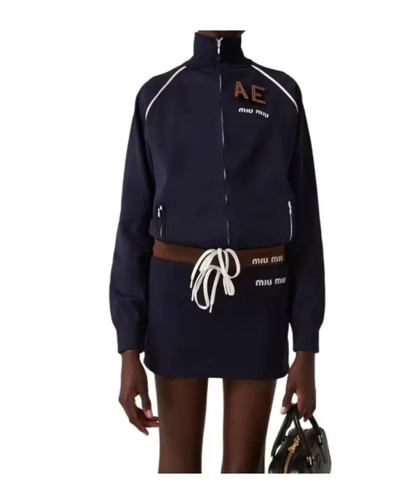 Miu Miu Embroidered Logo Zip Cardigan