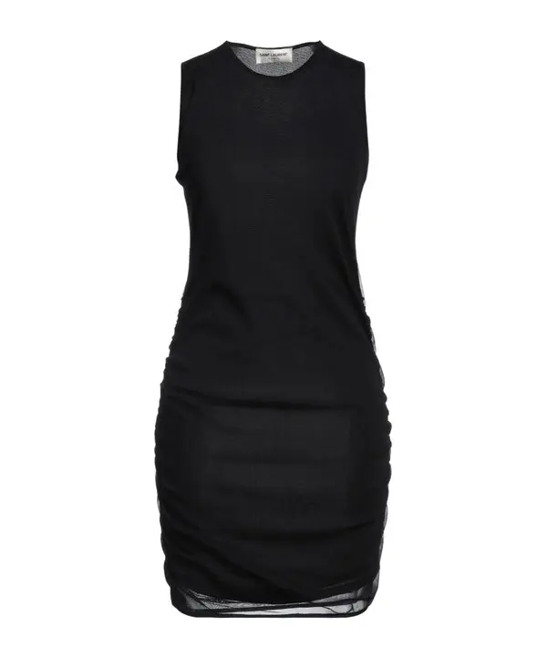 Saint Laurent Sleeveless Crewneck Gathered Dress