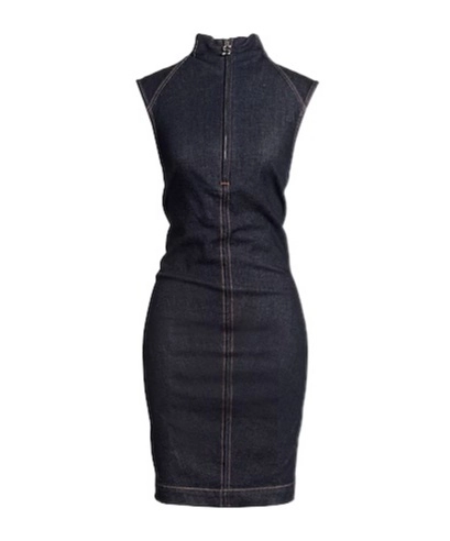 Sportmax Denim Sleeveless Zip-up Turtleneck Dress