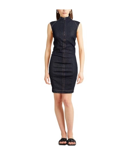 Sportmax Denim Sleeveless Zip-up Turtleneck Dress