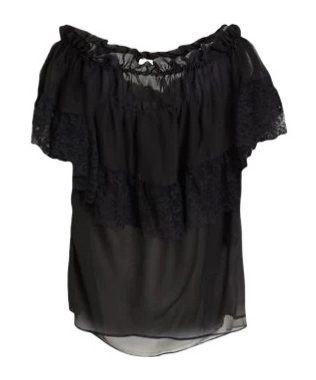 Saint Laurent One-shoulder Short-sleeved Lace Top