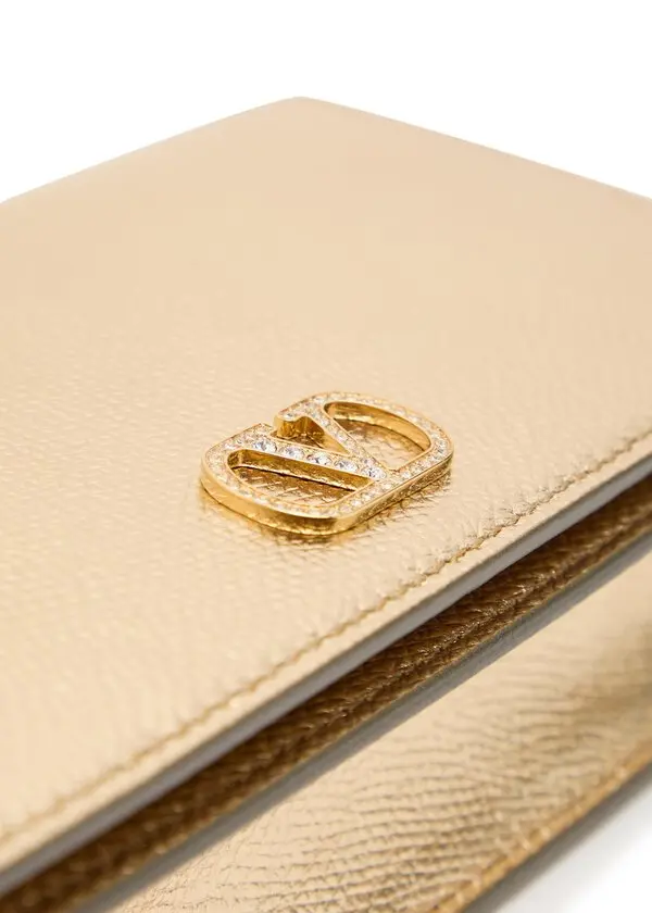 Valentino Garavani Vlogo Metallic Grained Leather Shoulder Bag