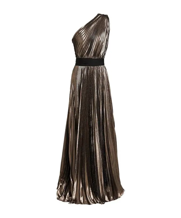 Max Mara One-shoulder Metallic Pleated Gown