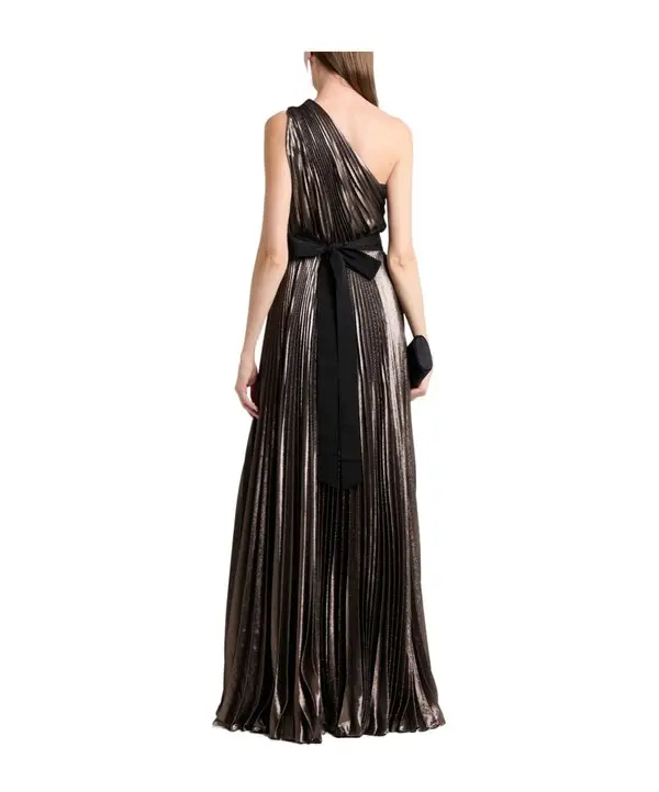 Max Mara One-shoulder Metallic Pleated Gown