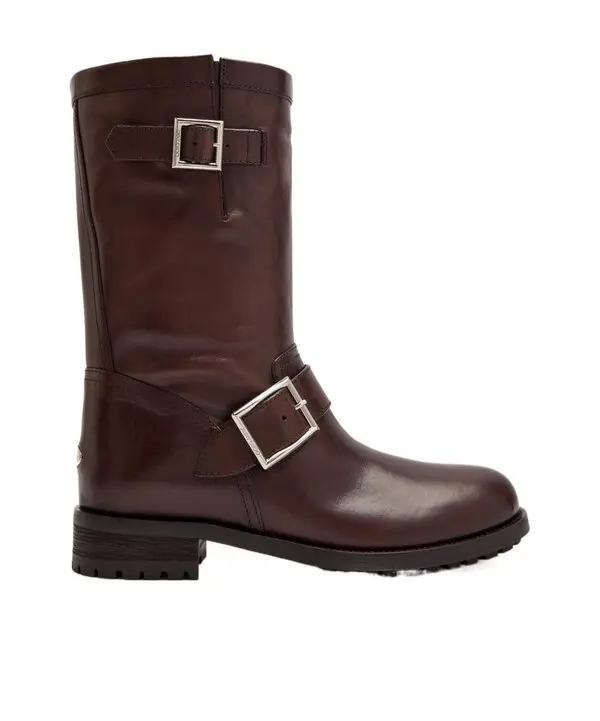 JIMMY CHOO Biker Leather Mid-calf Boots - Black